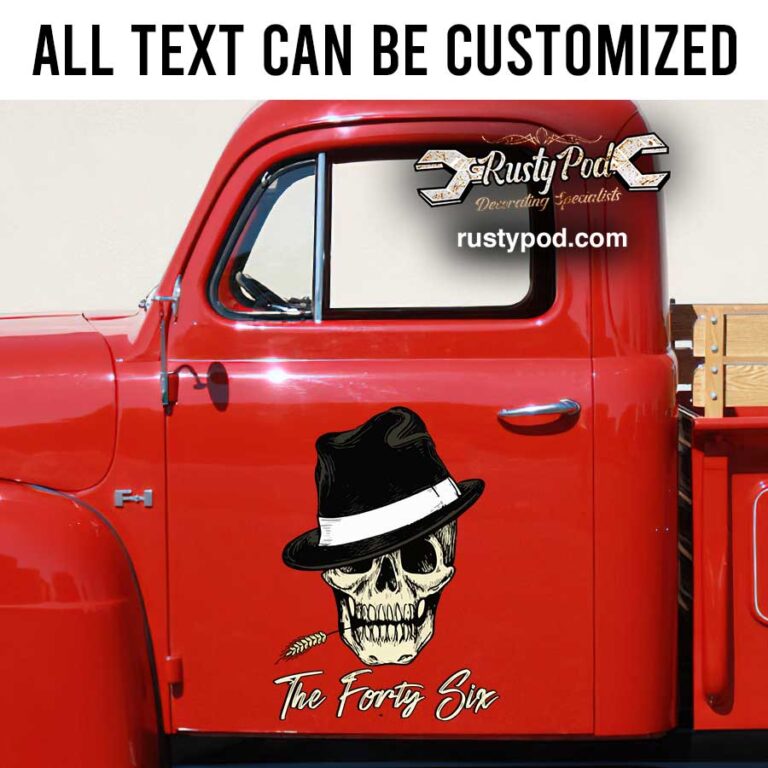 personalized skull lettering hot rod door art rat rod decal sticker ...