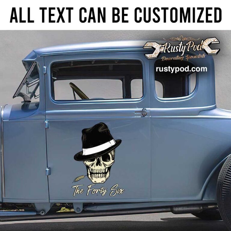 personalized skull lettering hot rod door art rat rod decal sticker ...