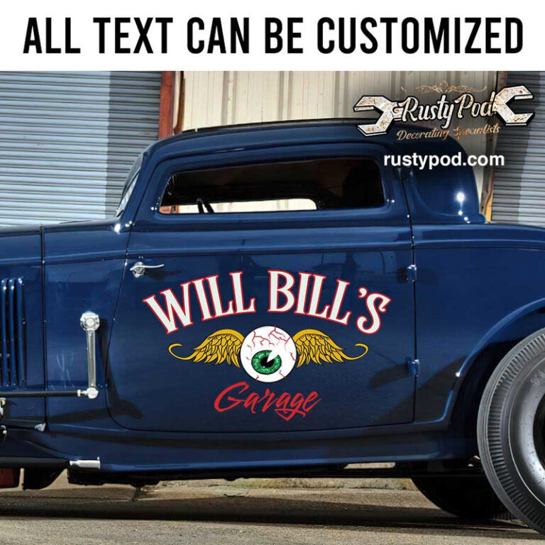 personalized flying eyeball lettering hot rod door art rat rod ...