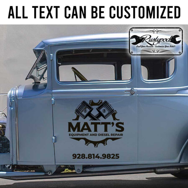 personalized gear head and piston sign vehicle lettering garage ...