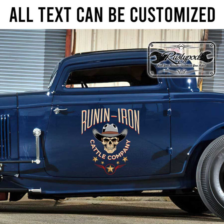 personalized skull cowboy hot rod lettering shop truck door art kustom ...