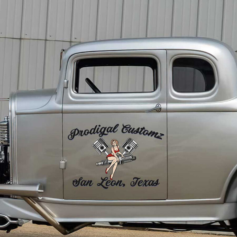 personalized pin up girl and spark plug piston lettering hot rod door ...