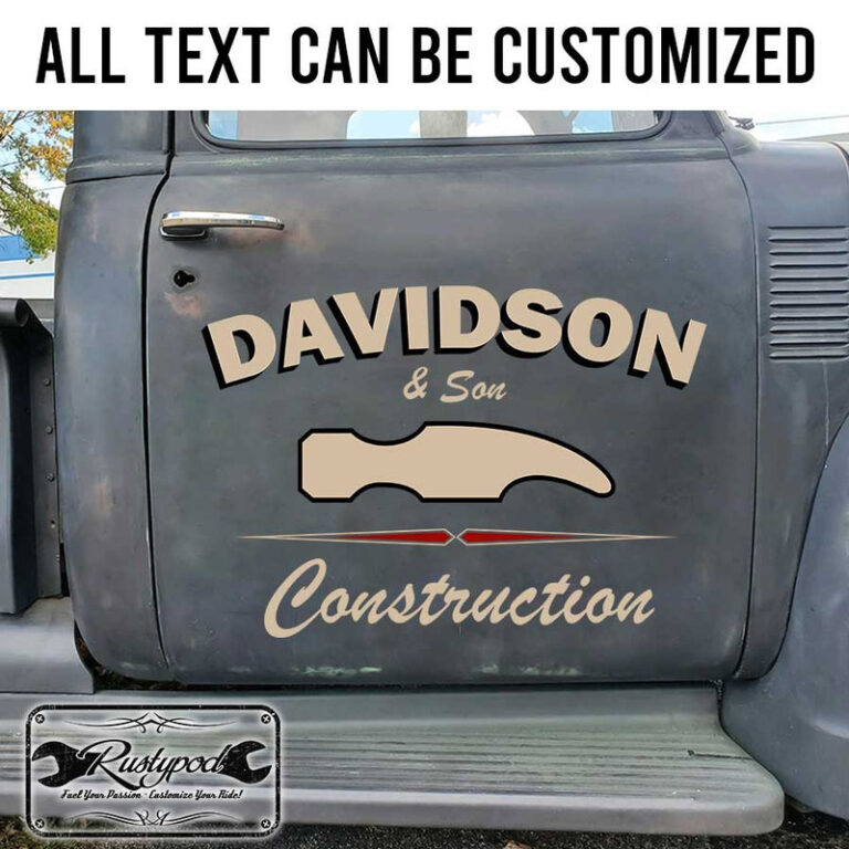 personalized construction company hammer logo lettering truck graphics ...