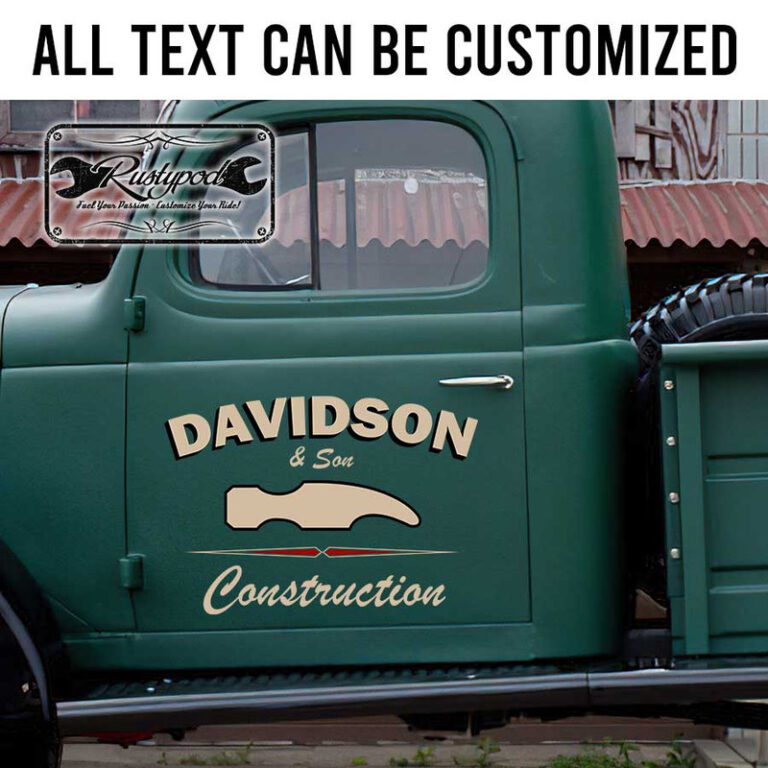 personalized construction company hammer logo lettering truck graphics ...