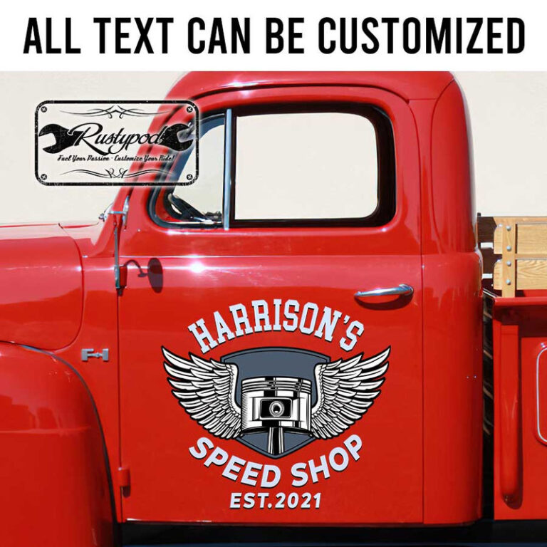personalized piston and wing speed shop sign hot rod lettering garage ...