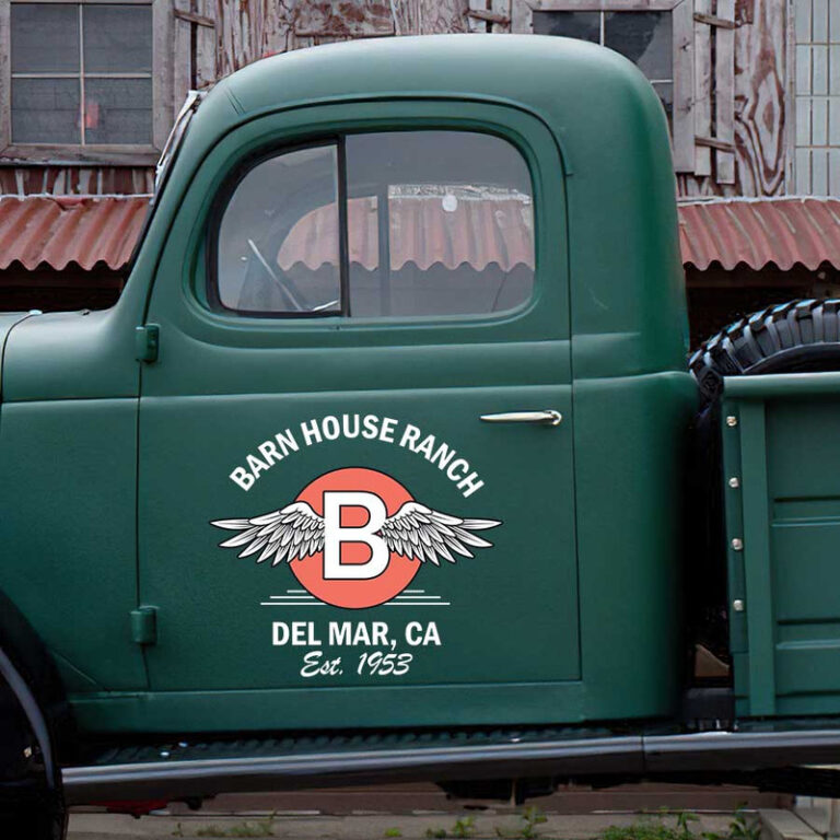 personalized monogram and wings shop truck door art garage lettering ...