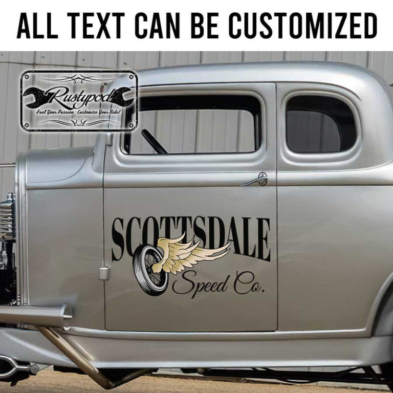 personalized winged wheel lettering hot rod door art rat rod lettering ...