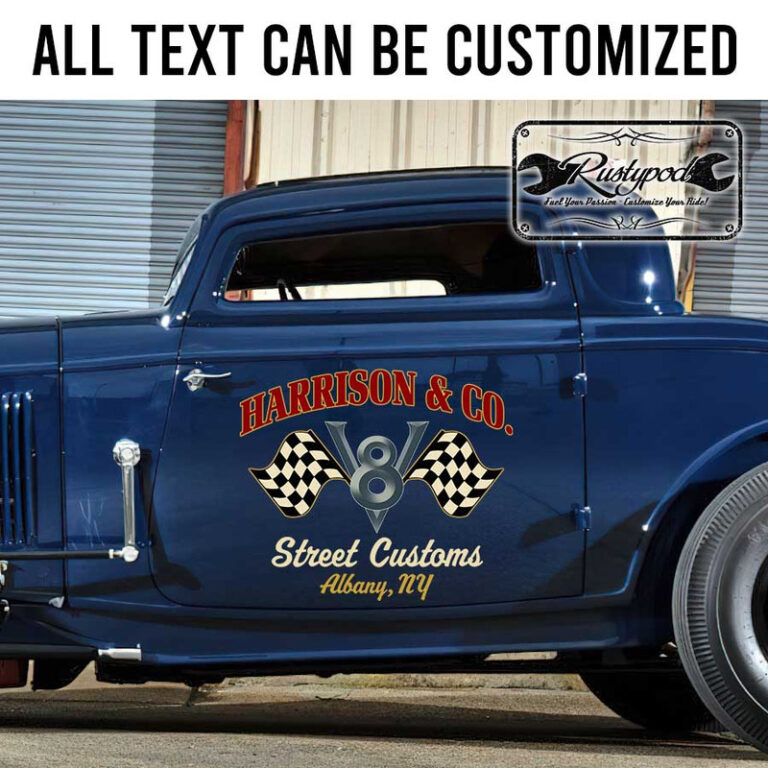 personalized v8 engine and checkered flag lettering door sign hot rod ...