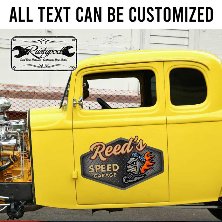 personalized angry piston hot rod lettering shop truck door art ...