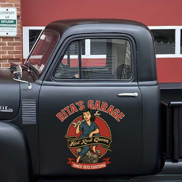 personalized hot rod garage lettering decal pinup girl hot rod ...