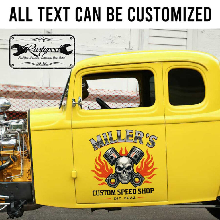 personalized skull and piston lettering decal custom speed shop logo ...
