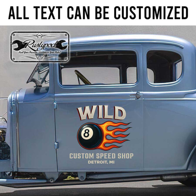 personalized eight ball custom speed shop sign decal hot rod garage ...