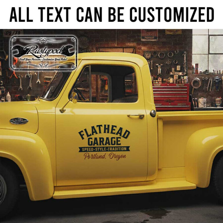 personalized hot rod garage lettering decal rat rod door art shop truck ...