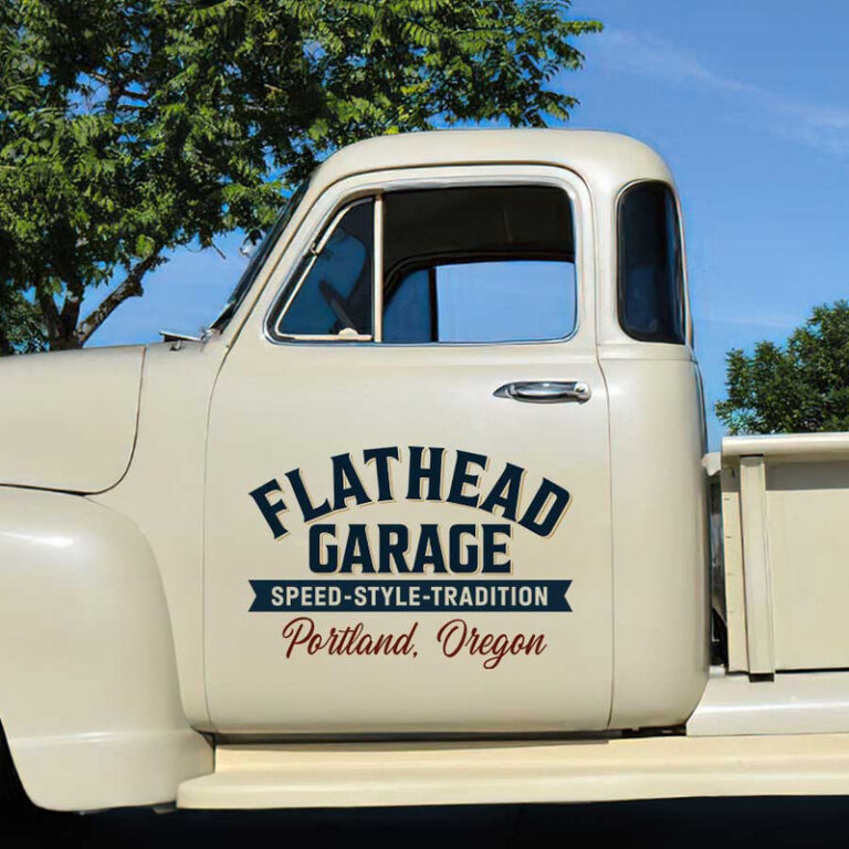 personalized hot rod garage lettering decal rat rod door art shop truck ...