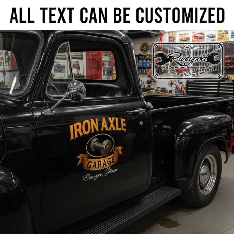 personalized rusty nutz lettering decal hot rod garage sign decal rat ...