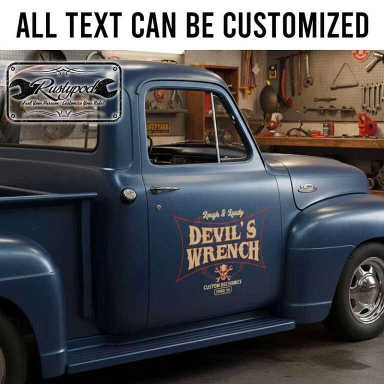 personalized red devil logo lettering decal hot rod deal kustom kulture ...
