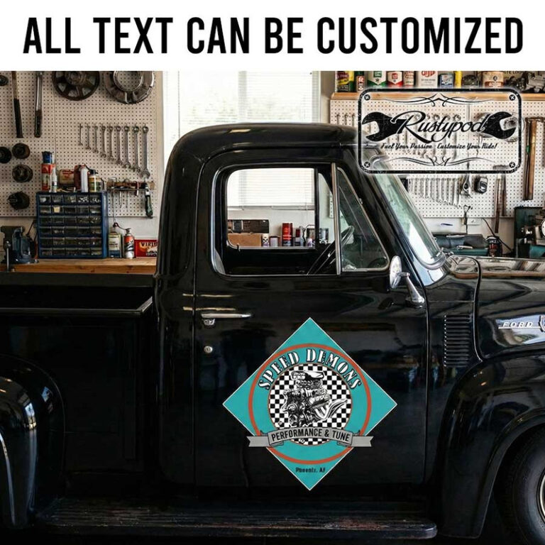 personalized speed up demon sign decal hot rod decal checkered flag ...