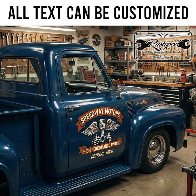 personalized wing piston lettering decal hot rod decal rat rod door art ...