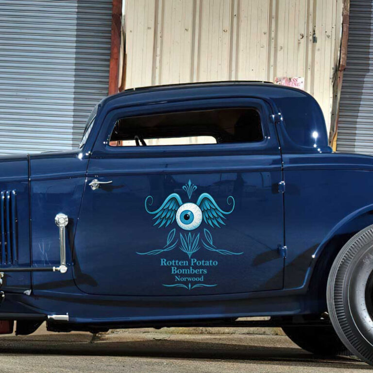 personalized pinstriping art flying eyeball lettering decal kustom ...
