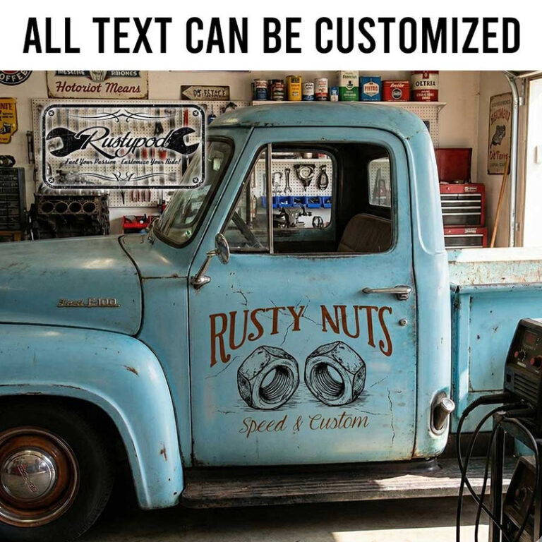 personalized rusty nuts speed and custom sign decal hot rod lettering ...