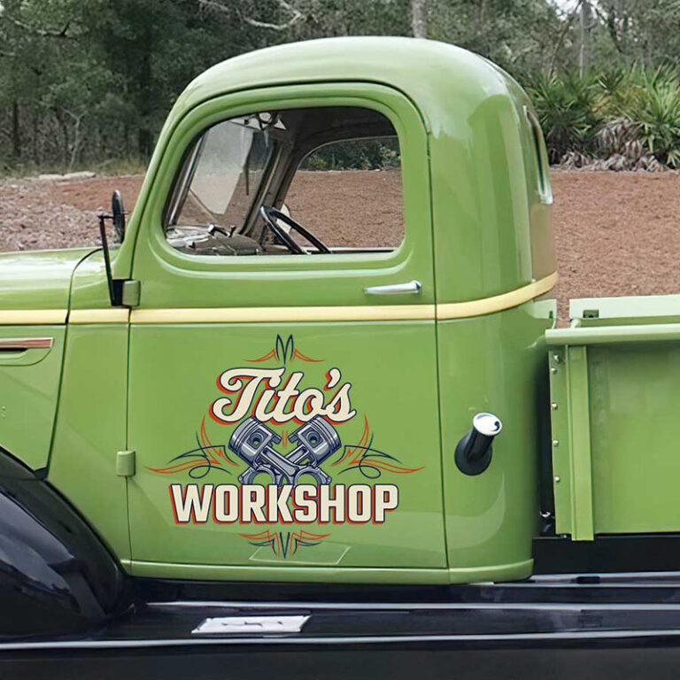personalized workshop crossing piston lettering decal pinstriping art ...