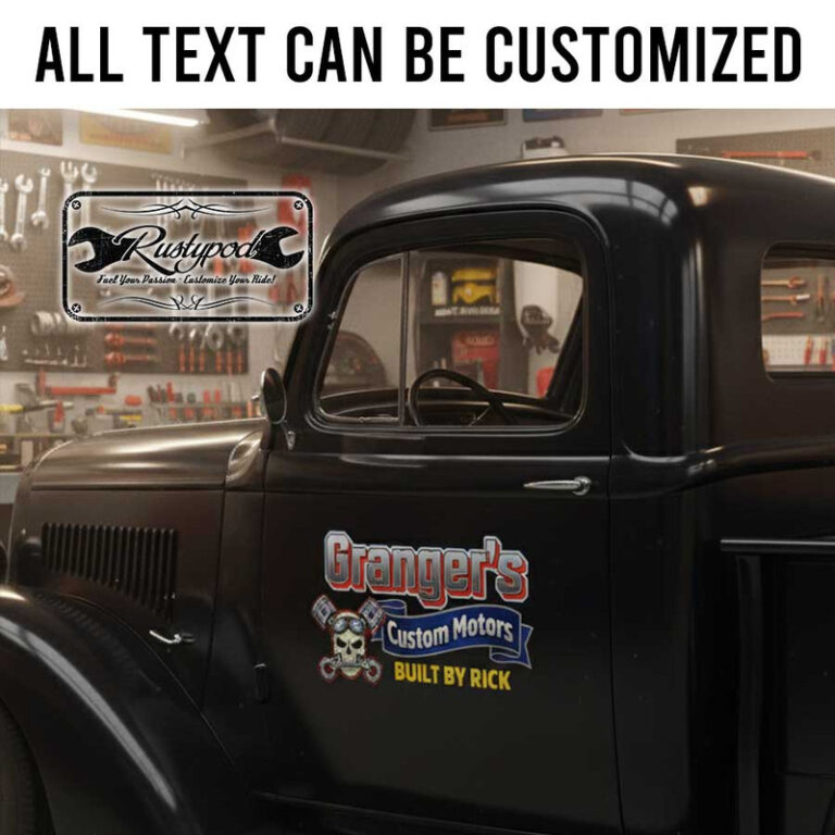 personalized skull and piston lettering decal custom motor garage sign ...